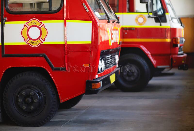 Ready for Action. Cropped Shot of Parked Fire Engines. Stock Image ...