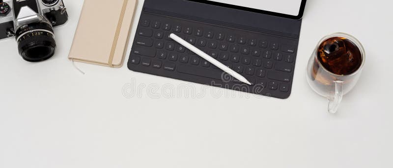 Simple Worktable with Digital Tablet, Coffee Cup, Diary Book, Camera ...