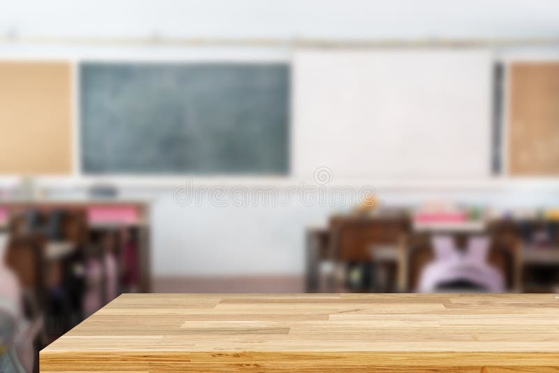 Cropped Shot of Wooden Table and Copy Space in Blurred Study Room Stock ...