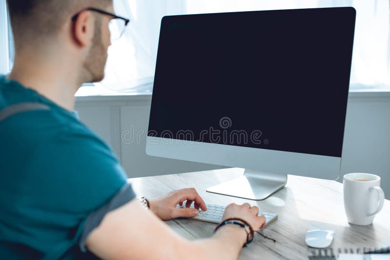 Cropped Shot of Young Freelancer Using Desktop Computer Stock Photo ...
