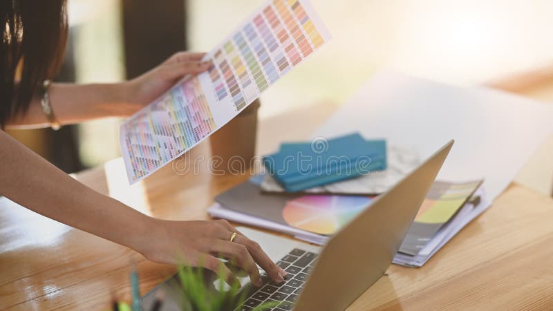 Cropped Shot of Young Graphic Designer while Standing Up and Using the ...