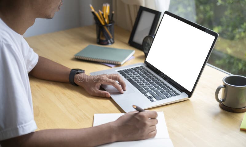 Cropped Shot Young Man Working Online in Laptop Computer and Making ...