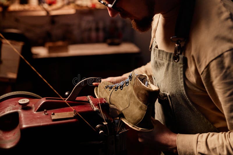 Cropped Shot of Young Master of Shoemaking Using Sewing Machine Stock ...