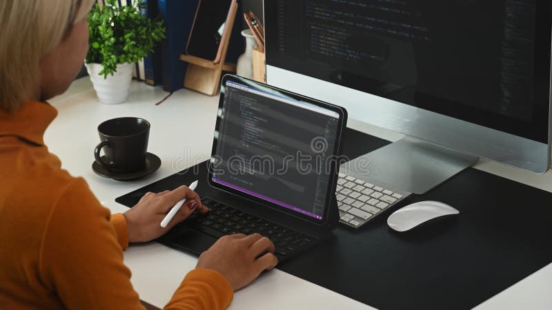 Young Woman Programmer Working on Project in Software Development ...