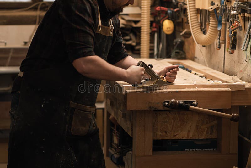 Cropped Unrecognizable Carpenter Working with Plane Equipment Tool on ...