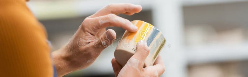 Cropped View of Artisan Checking Ceramic Stock Image - Image of blur ...