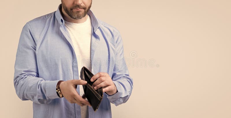 Cropped View of Broke Man with Wallet in Studio. Broke Man with Wallet ...