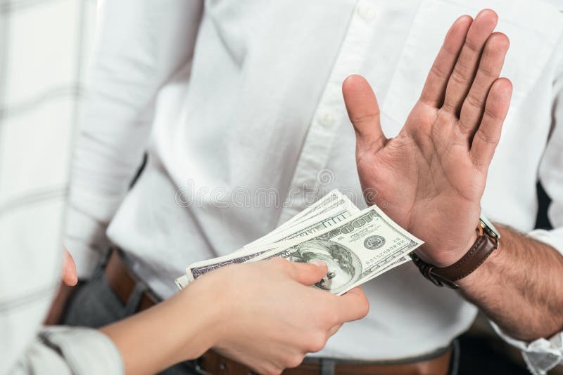 Businessman Refusing To Take Bribe From Partner Stock Image - Image of ...