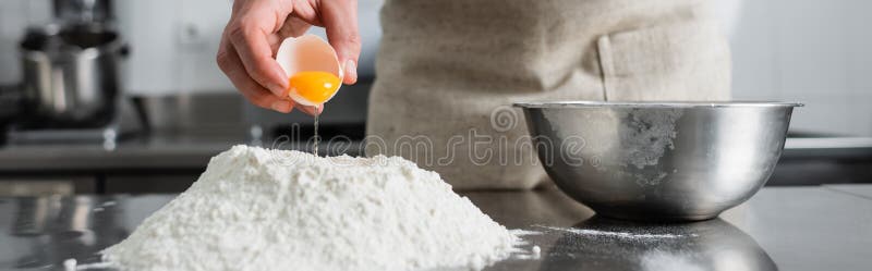 Cropped View of Chef Pouring Egg Stock Photo - Image of bowl, yolk ...