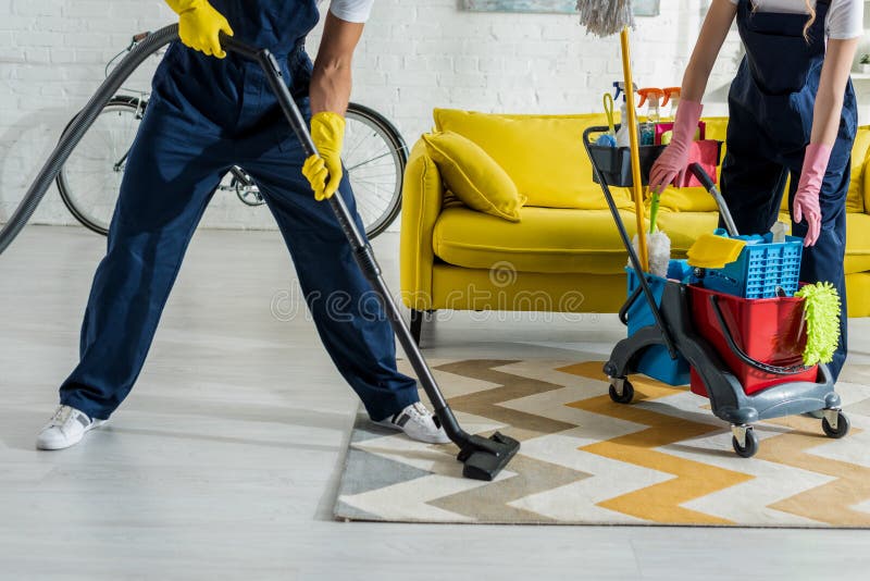 View of Cleaners in Overalls Cleaning Stock Image - Image of carpet ...