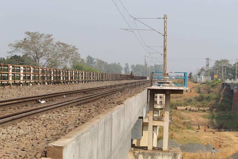 Cropped View of Concrete Pillars and Iron Bridge for Railway Passing ...
