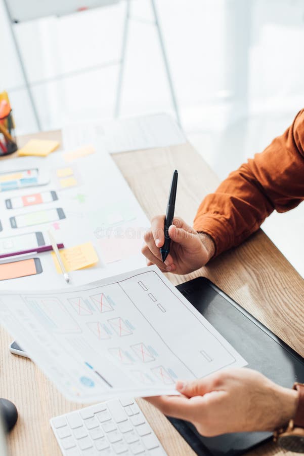 Cropped View of Designer Creative Project of User Experience Design ...