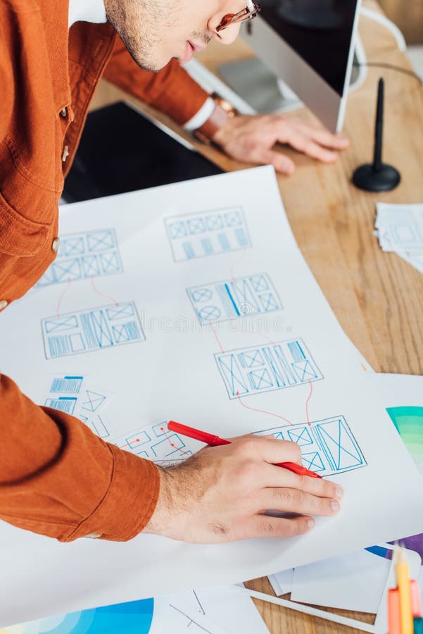 Cropped View of Designer Working with Templates of User Experience ...