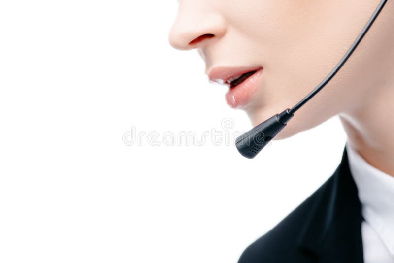 Cropped View of Female Operator Working with Headset, Stock Photo ...