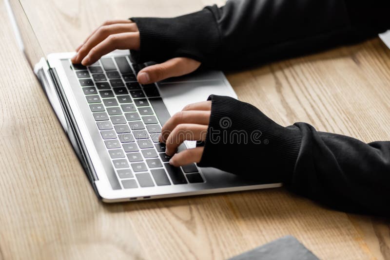 Cropped View of Hacker Sitting at Stock Photo - Image of network ...
