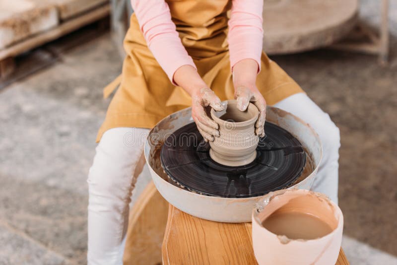 Cropped View of Kid Making Ceramic Pot on Pottery Wheel Stock Photo ...