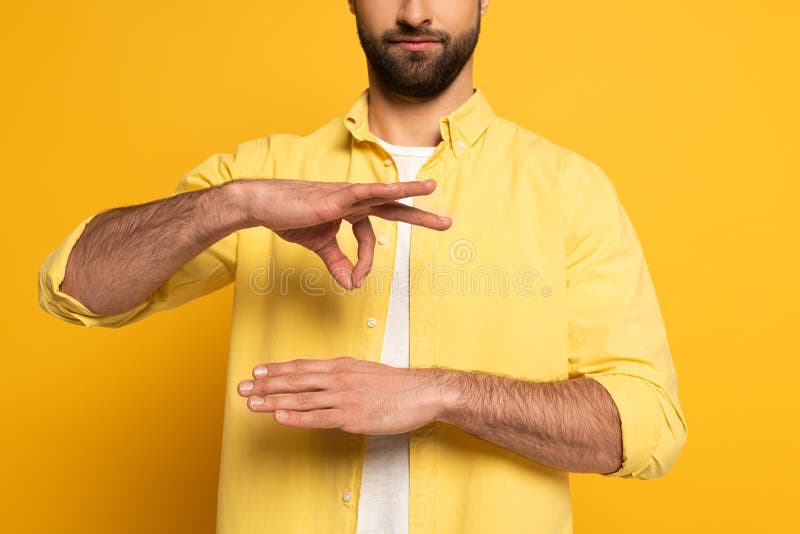 Cropped View of Man Gesturing while Using Sign Language Stock Image ...