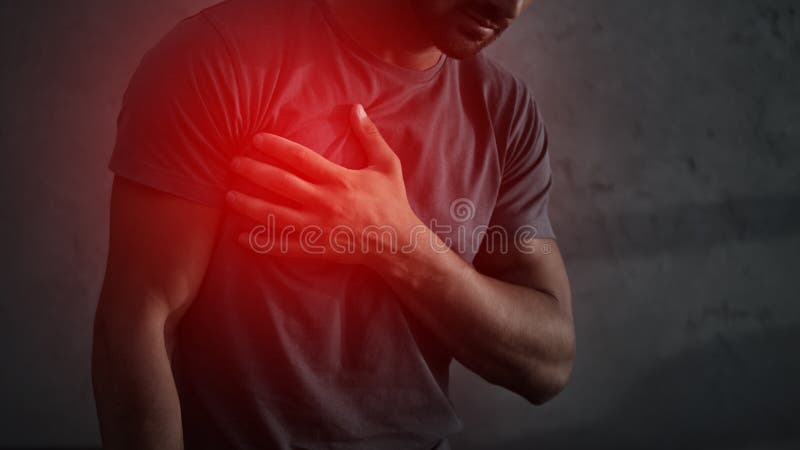 Cropped View of Man Having Heart Attack with Red Stock Image - Image of ...