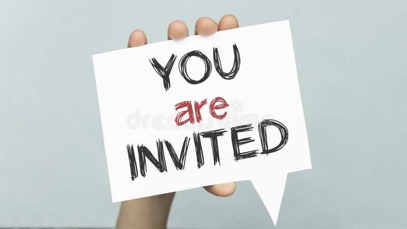Cropped View of Man Holding Craft Envelope with Text YOU are INVITED ...