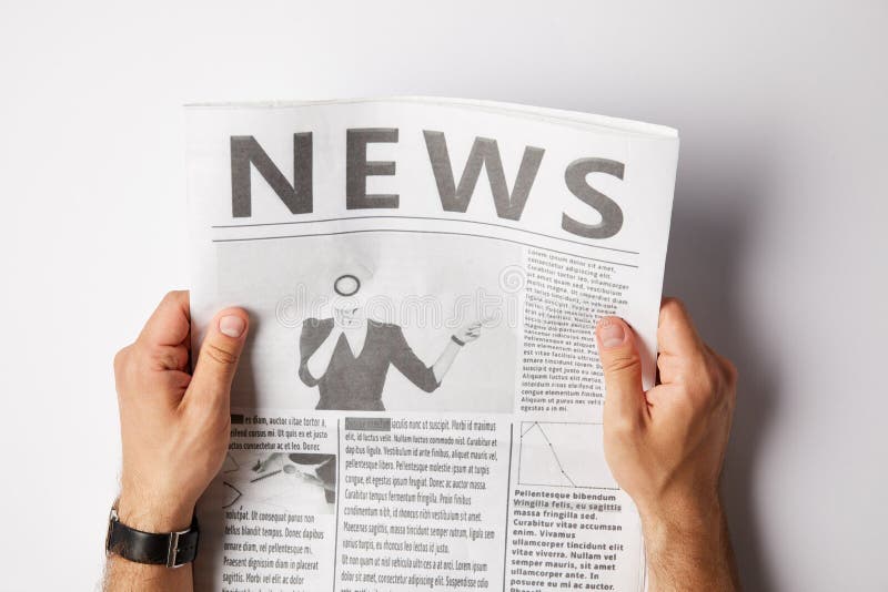 Cropped View of Man Holding and Reading daily Newspaper Stock Image ...