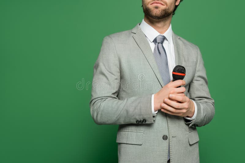 Cropped View of Newscaster Holding Microphone Stock Photo - Image of ...
