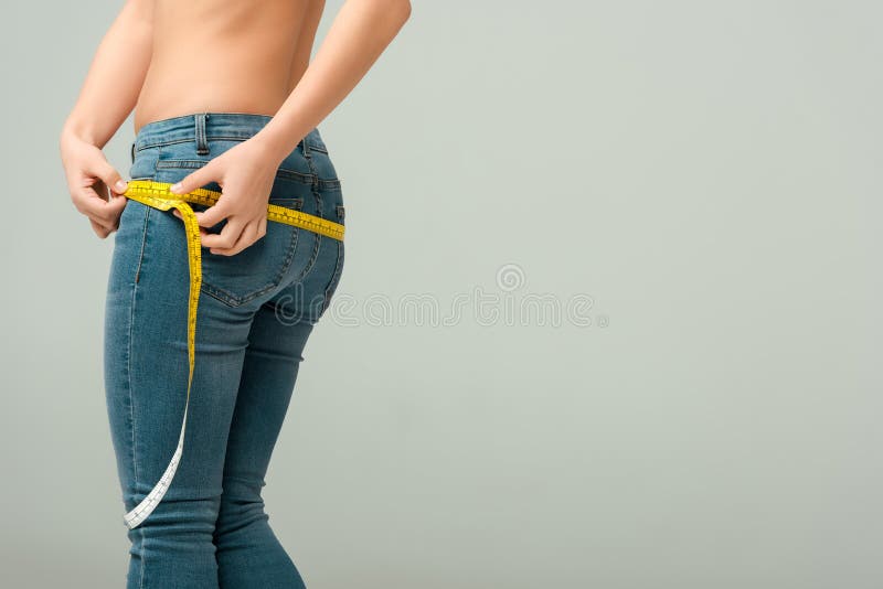 Cropped View of Overweight Girl Measuring Hips Stock Image - Image of ...