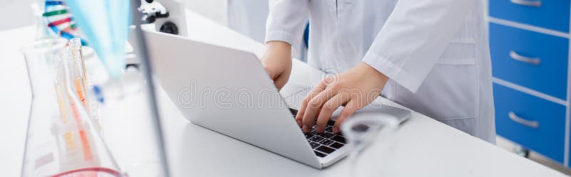 Cropped View of Scientist Typing on Stock Image - Image of chemical ...