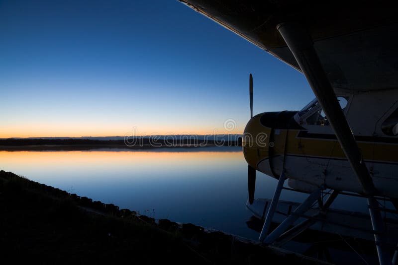 Cropped View of Seaplane by Side of Lake at Sunset Stock Photo - Image ...