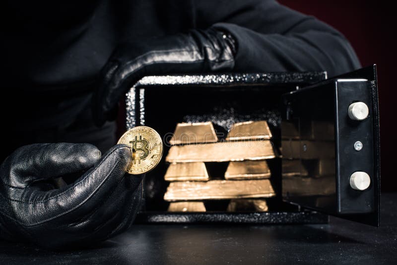 Cropped View of Thief Stealing Gold Bullions and Bitcoin Editorial ...