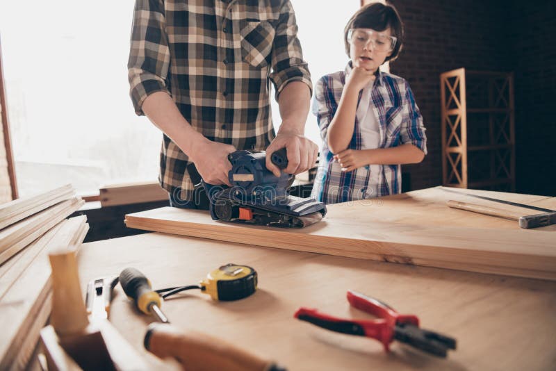 Cropped View of Two Nice Creative Person Master Handyman Artisan Dad ...