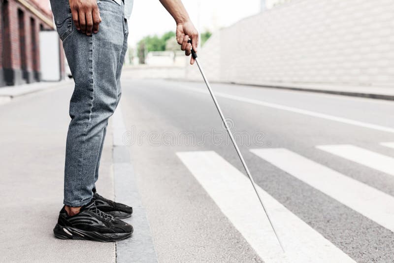 Cropped View of Young Black Guy with Vision Disability Standing on ...