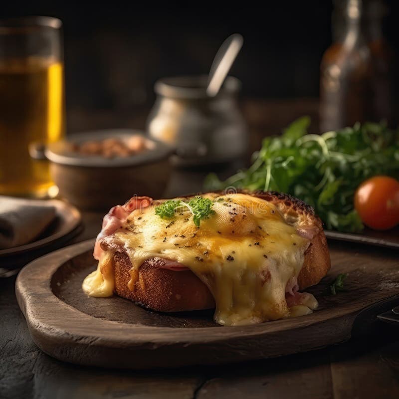 Croque Monsieur on Stone in Rustic Pub. Generative AI Stock ...