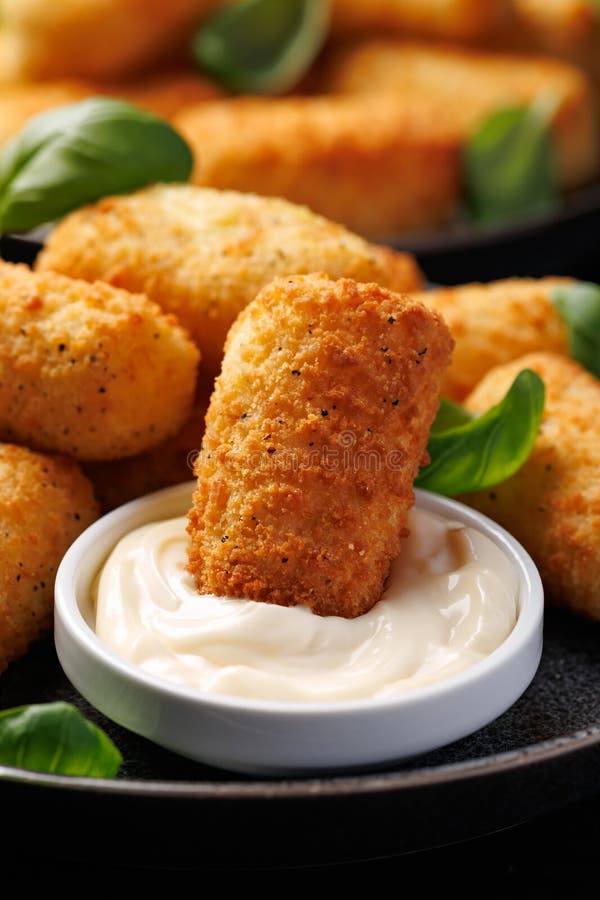 Croquetas Caseras Con Mayonesa. Croqueta Tradicional. Foto de archivo ...