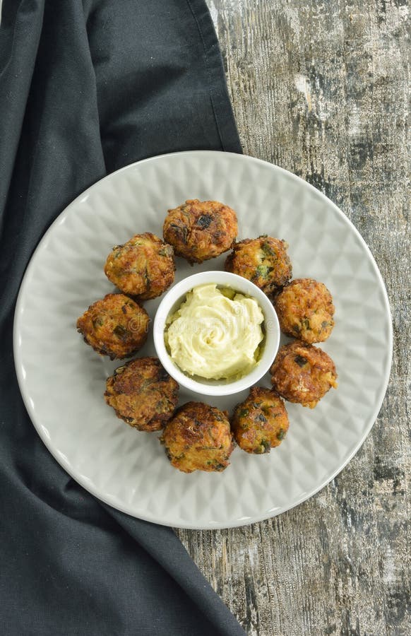 Croquettes of Cod Fish and Mayonnaise Dip Stock Image - Image of meal ...