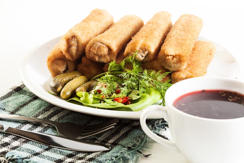 Croquettes with Meat and Beetroot Soup Stock Photo - Image of brown ...