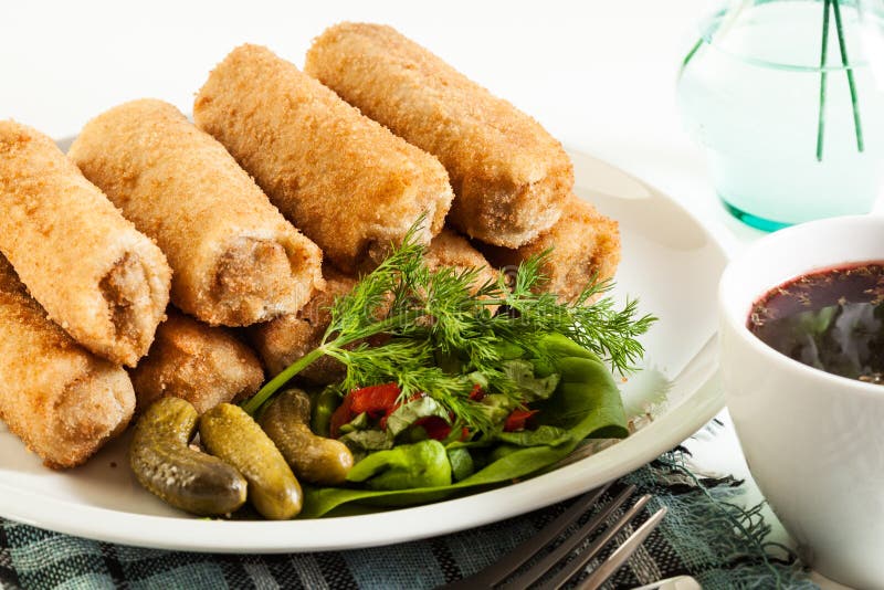 Croquettes with Meat and Beetroot Soup Stock Image - Image of meat ...