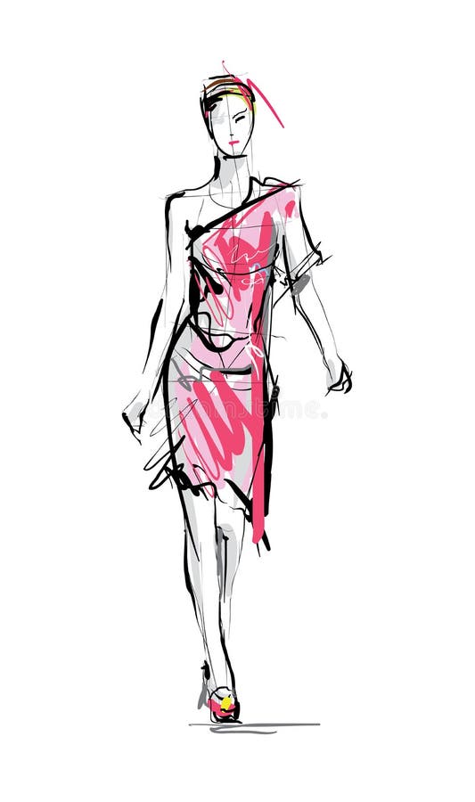 Croquis de modèle de mode illustration de vecteur. Illustration of ...