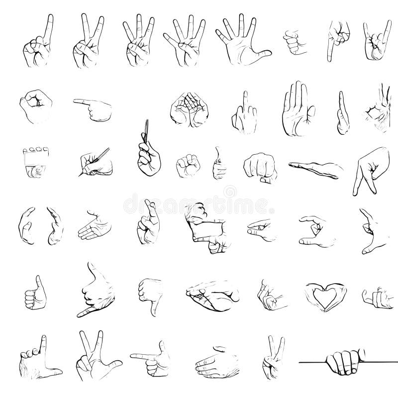 Croquis De Silhouette Des Signes De Main Illustration Stock ...
