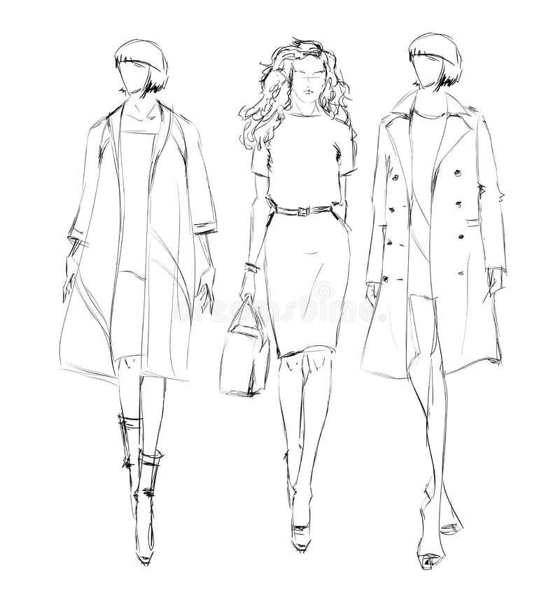 Croquis Filles De Mode Sur Un Fond Blanc Illustration de Vecteur ...