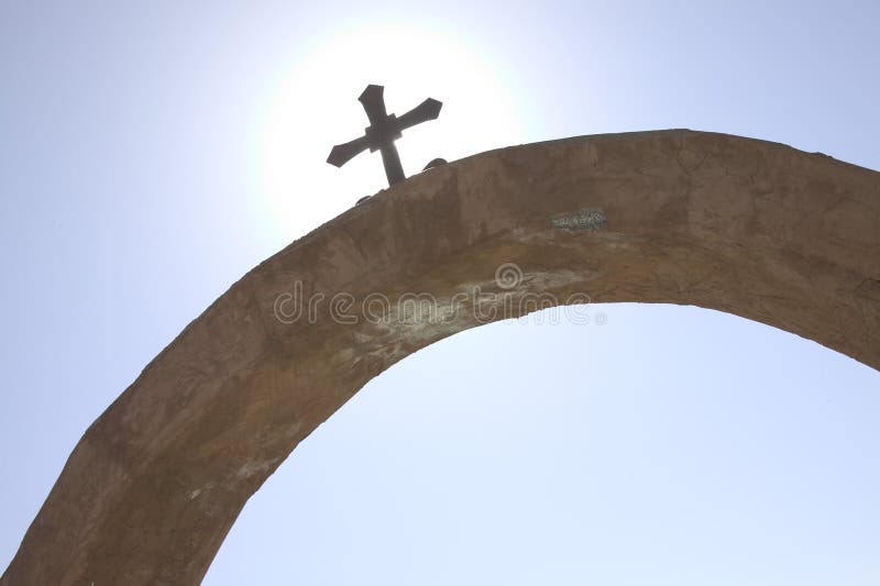 Cross on Arch, Blue and White, Greek Architecture, Religion, Symbols ...