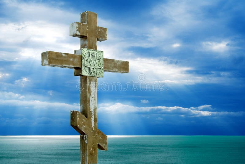 Cross above a sea stock image. Image of religion, turquoise - 8922083