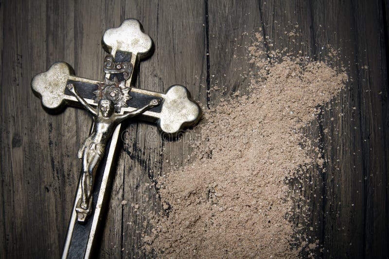 Christian Cross, Crucifix Symbol in Ash, Dust. Ash Wednesday Con Stock ...