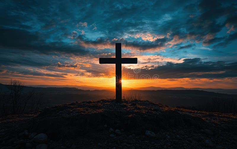 A Cross Atop a Hill at Sunset, Symbolizing Hope and Renewal during ...