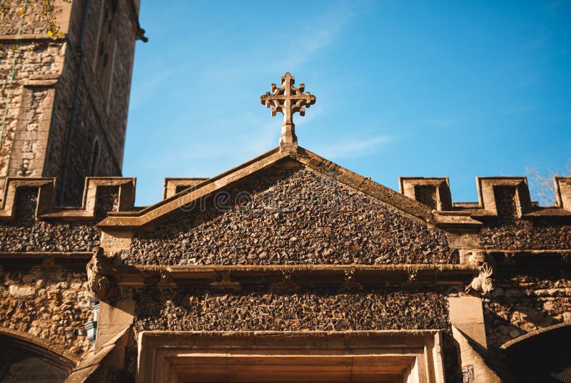 Cross Atop a Steeple on a Building. Stock Photo - Image of steeple ...