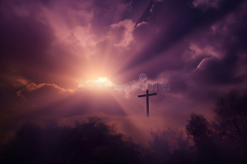 Cross on the Background of the Sky with Clouds and Sun Rays. Stock ...