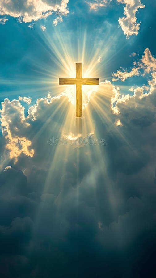 Cross Bathed in Sunlight Amidst Clouds with Rays of Light Shining ...