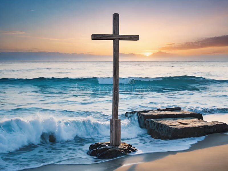 Cross on the beach stock illustration. Illustration of christian ...