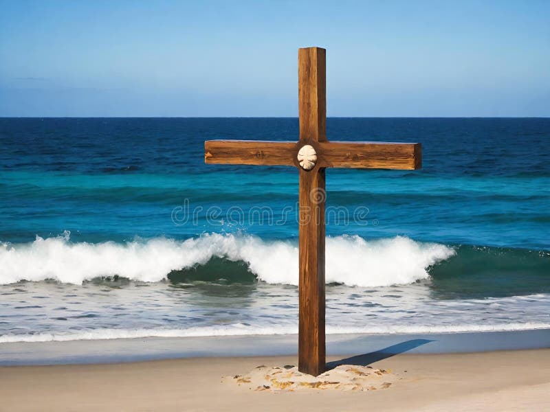 Cross on the beach stock illustration. Illustration of christianity ...