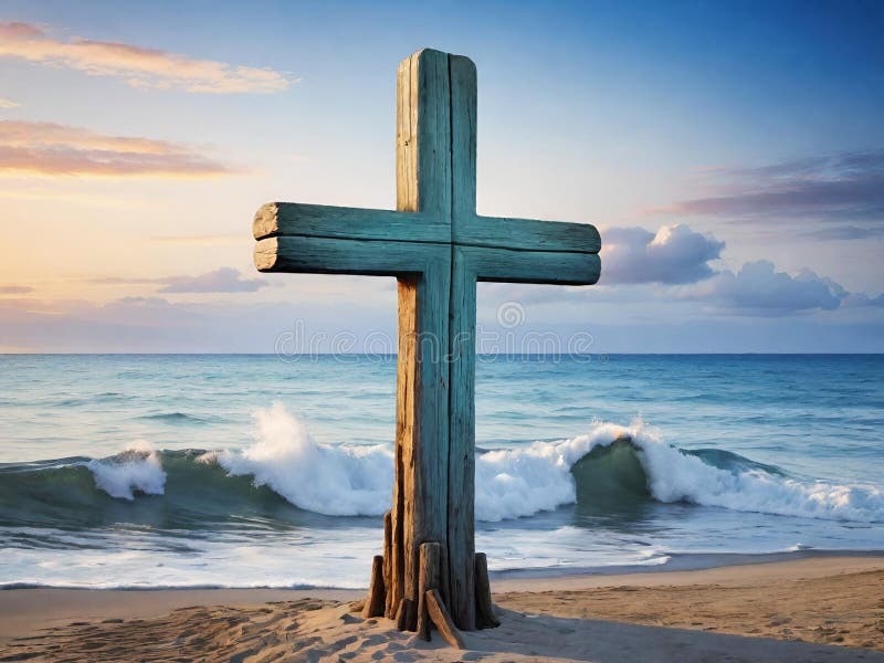Cross on the beach stock illustration. Illustration of blue - 324007833