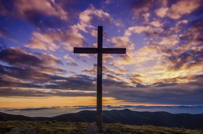 Cross and Beautiful Pink Sunrise Stock Photo - Image of holy, hope ...